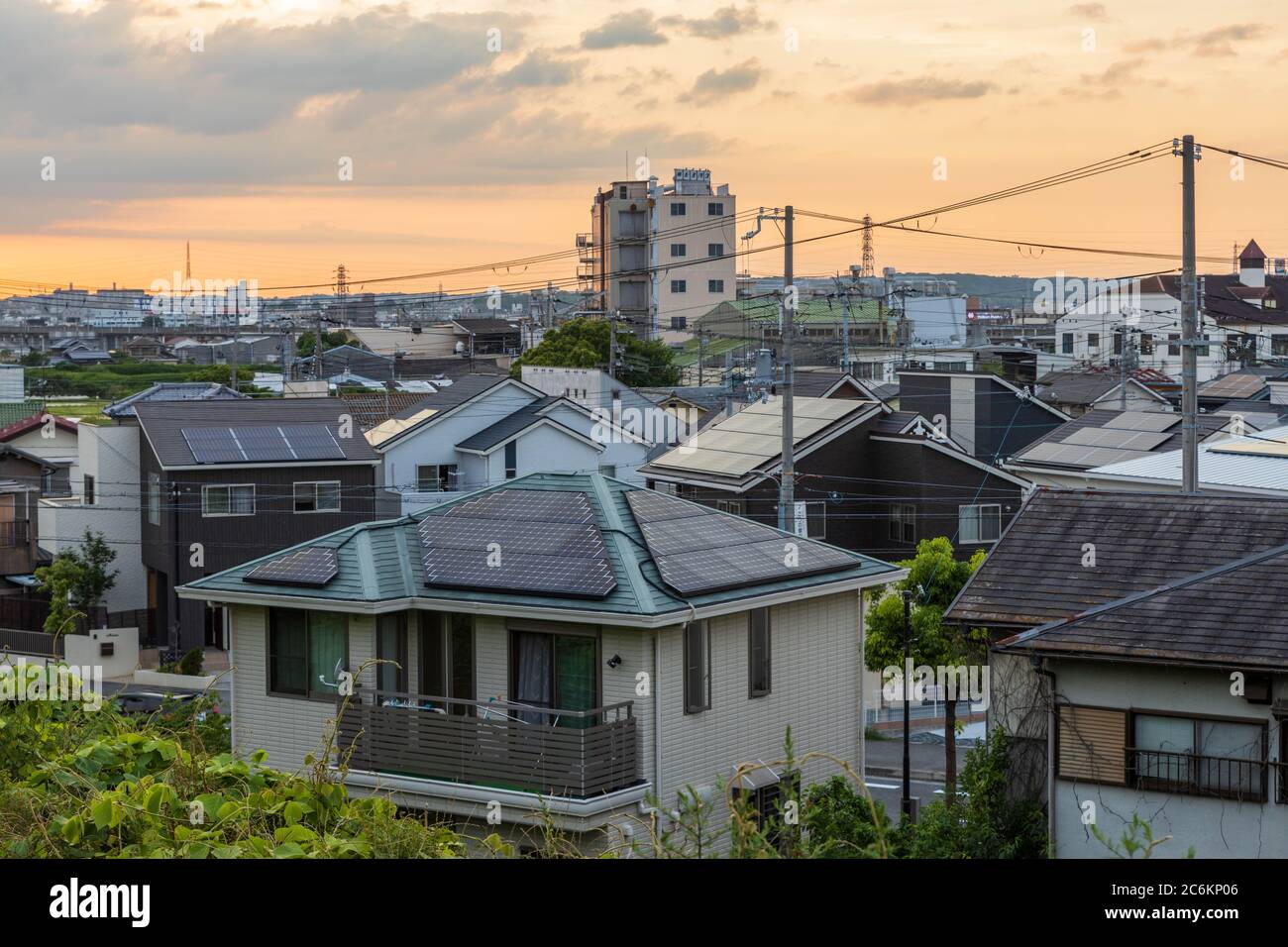 Solar panels top many roofs in typical Japanese residential ...