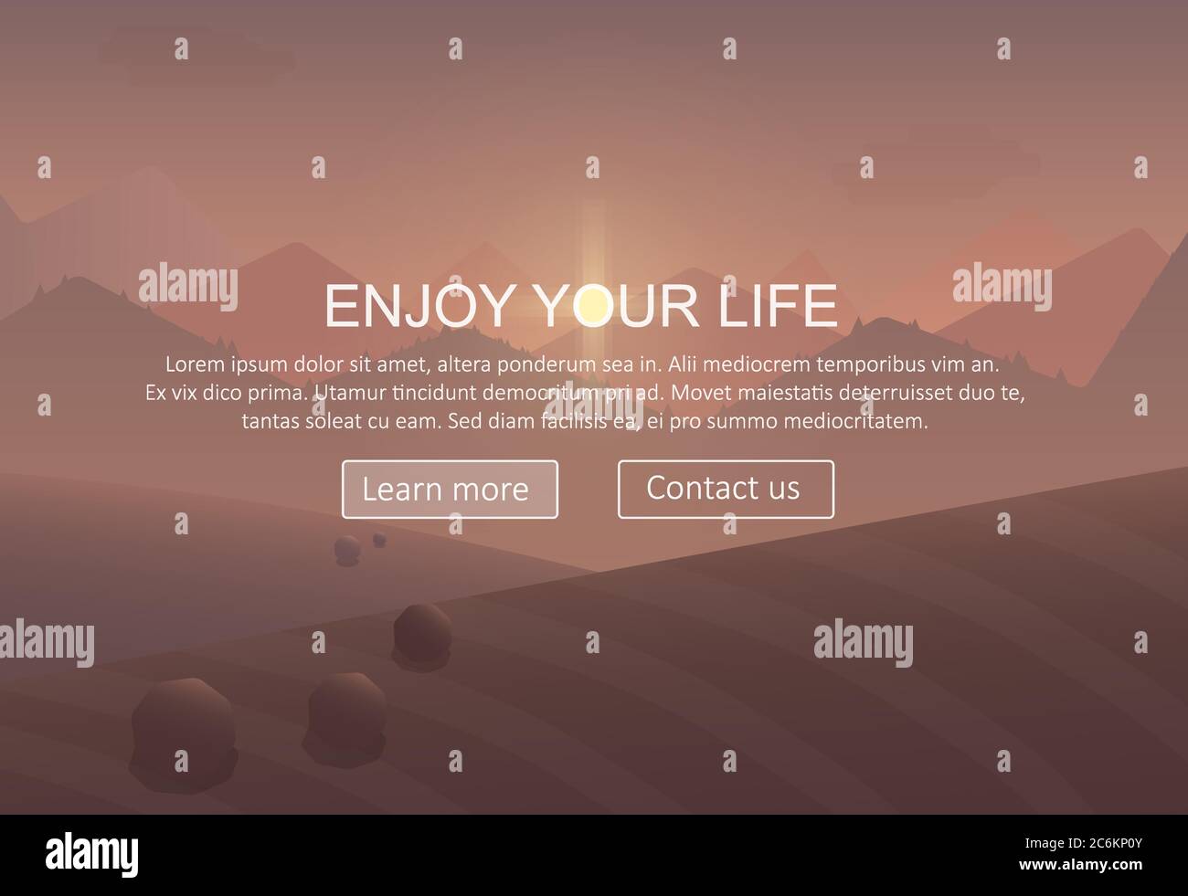 Cartoon sunset Mountain Landscape Background with trees and fields ...