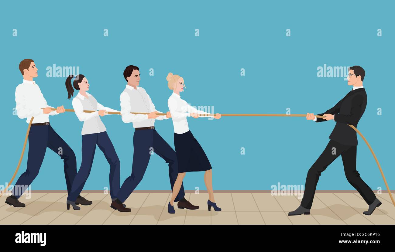 Powerful strong businessman competing with group of businessmen office ...