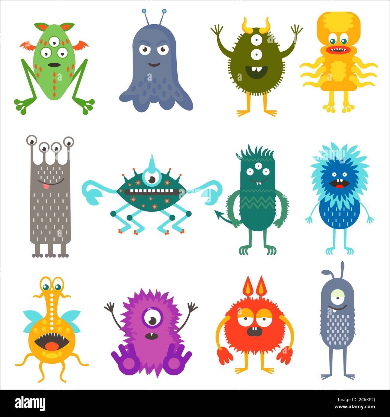Cartoon cute color animals monsters aliens set isolated Stock Vector ...