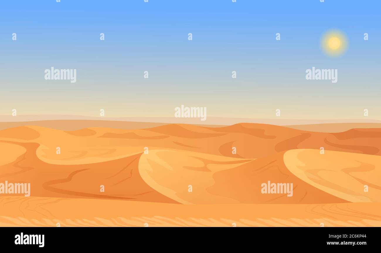 Cartoon nature empty sand desert landscape vector illustration Stock ...