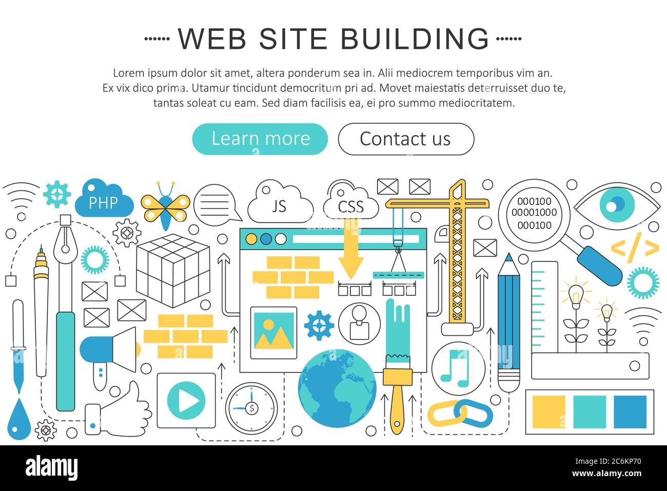 Vector elegant thin line flat modern website building concept. Website header banner elements ...