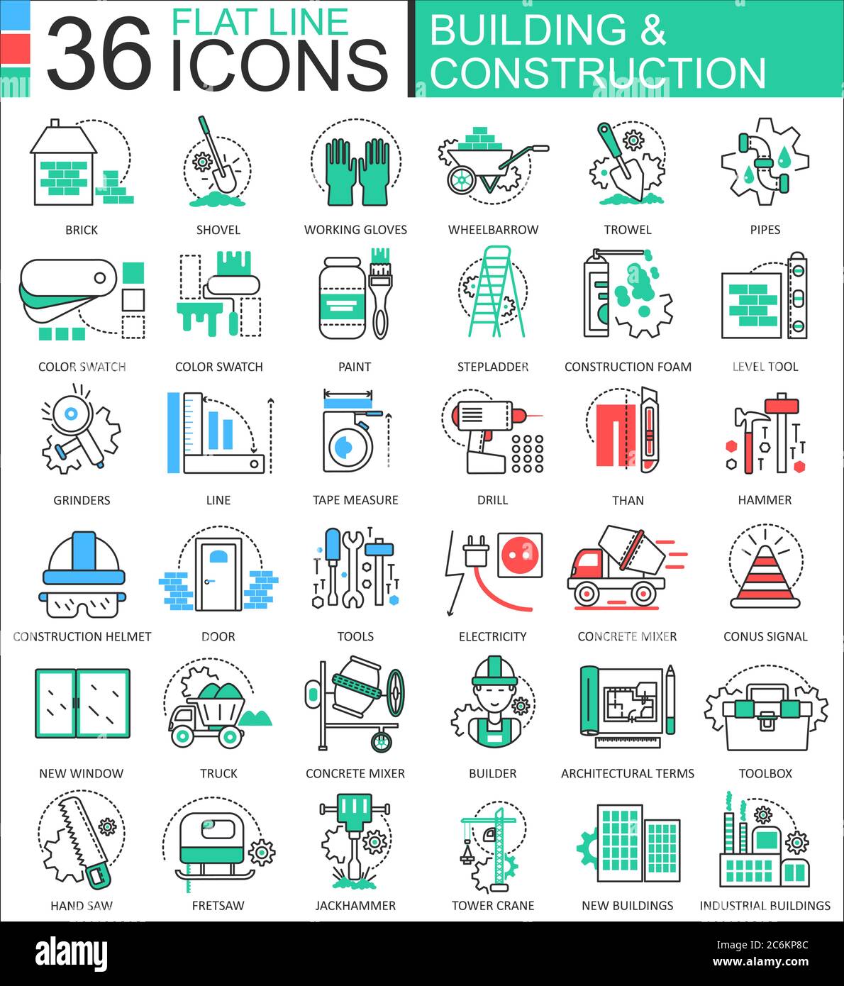 Vector Construction And Building Tools Modern Color Flat Line Outline Icons For Apps And Web