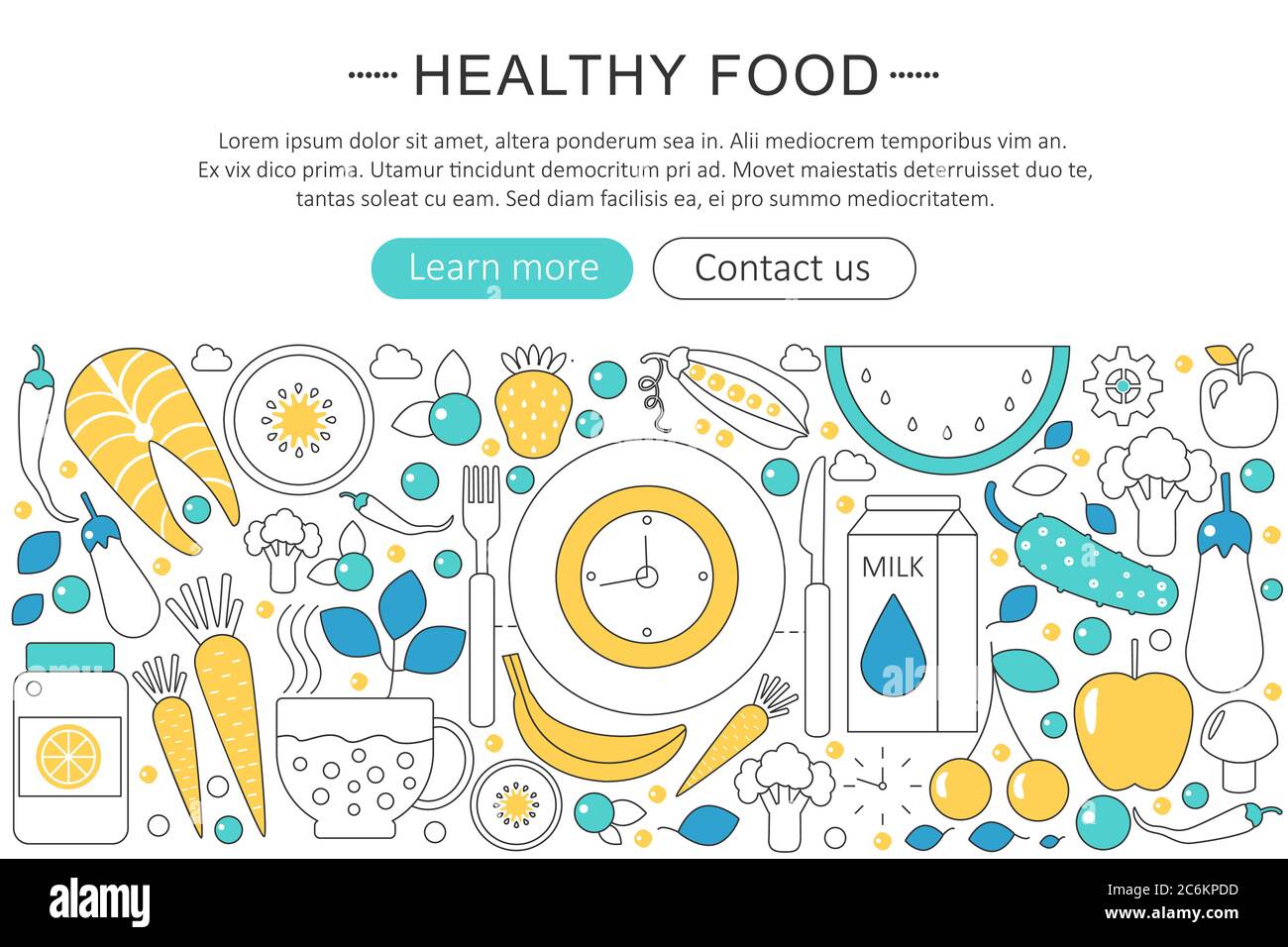 Vector elegant thin line flat modern healthy natural food concept ...