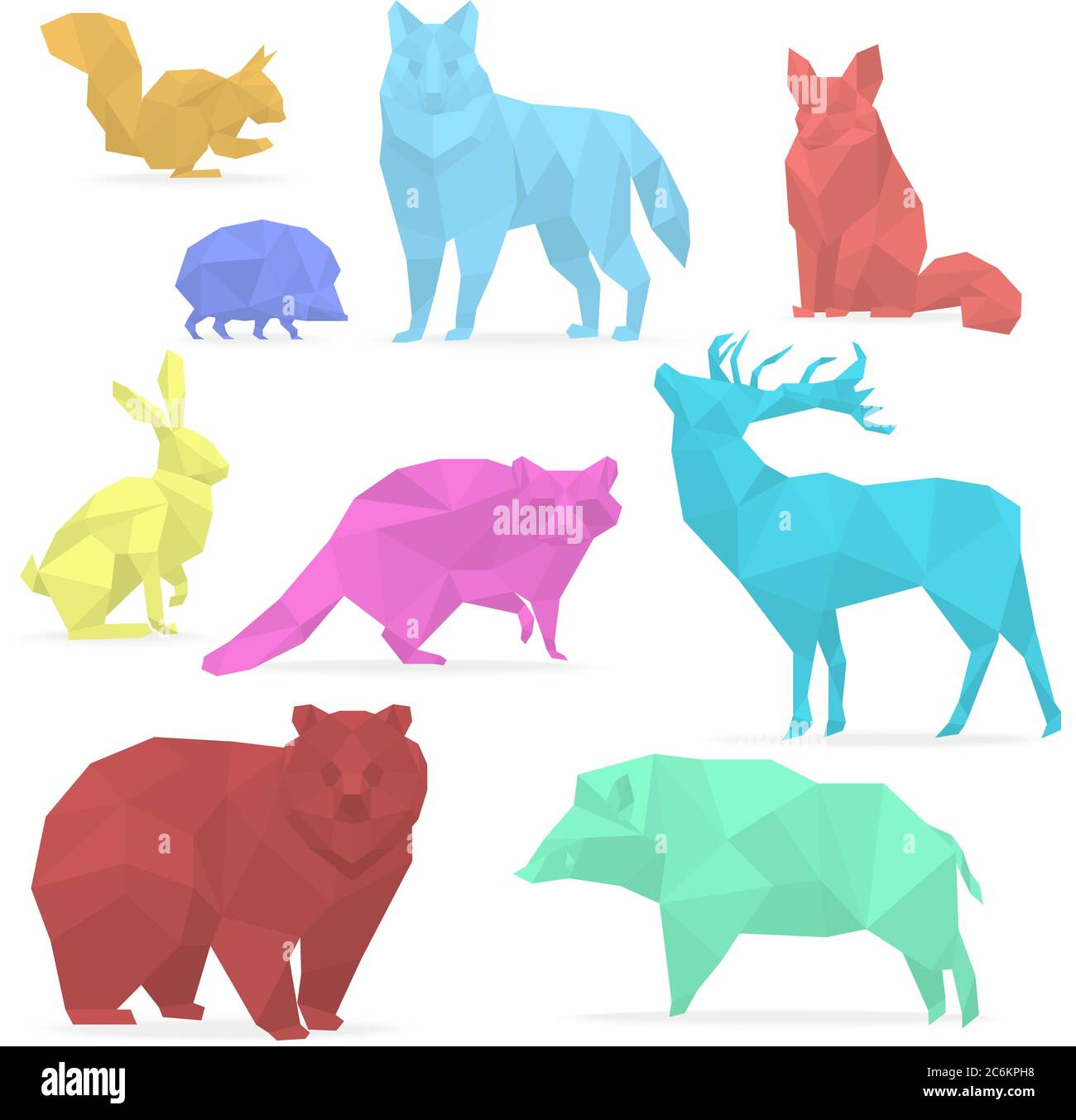 Animals low poly. Origami paper animals. wolf, bear, deer, wild boar ...