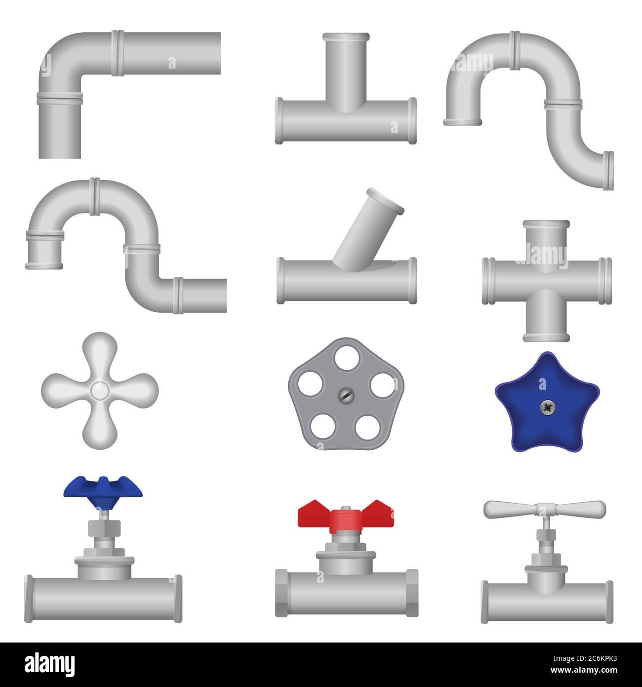 Construction plumbing pieces set of pipes, fittings, valve, gate ...