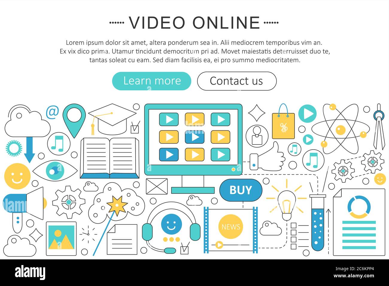 Vector elegant thin line flat design Video online technology concept ...