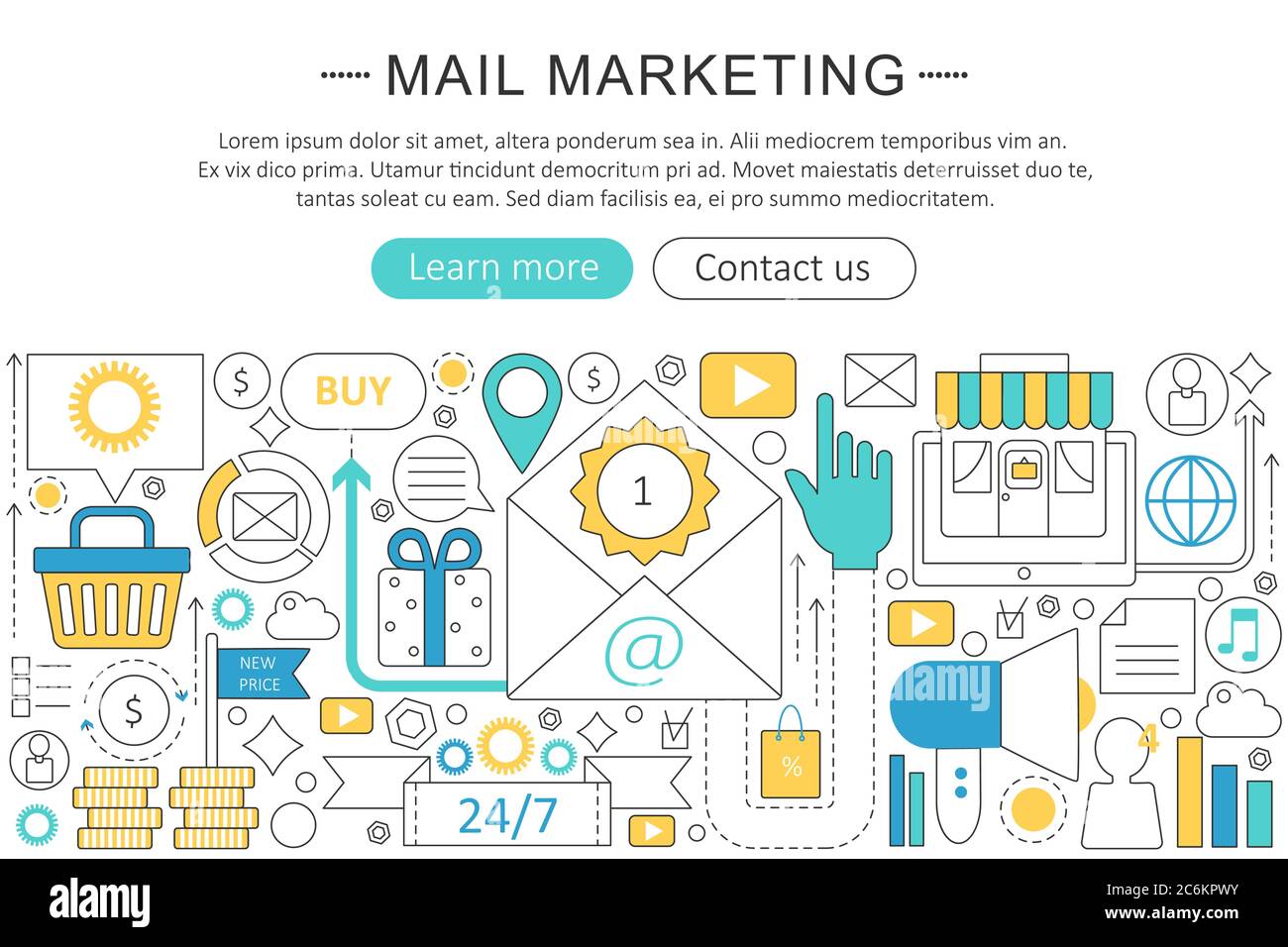 Vector elegant thin line flat modern Mail marketing concept. Website ...