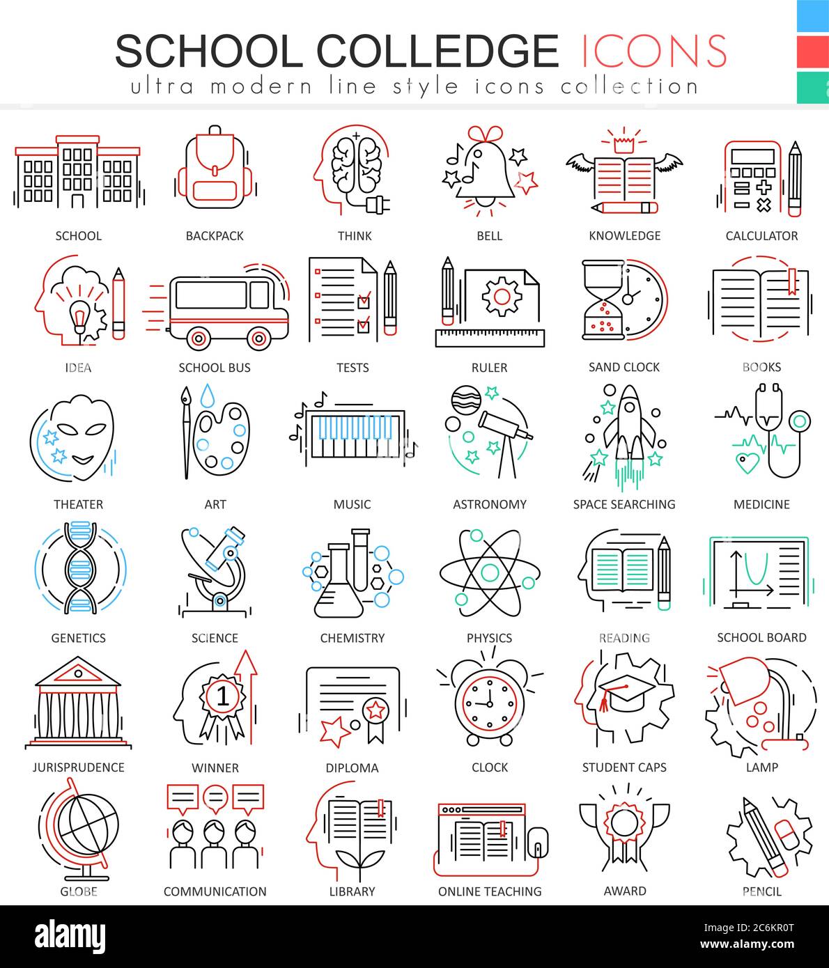 Vector School and colledge ultra modern outline line icons for apps and ...