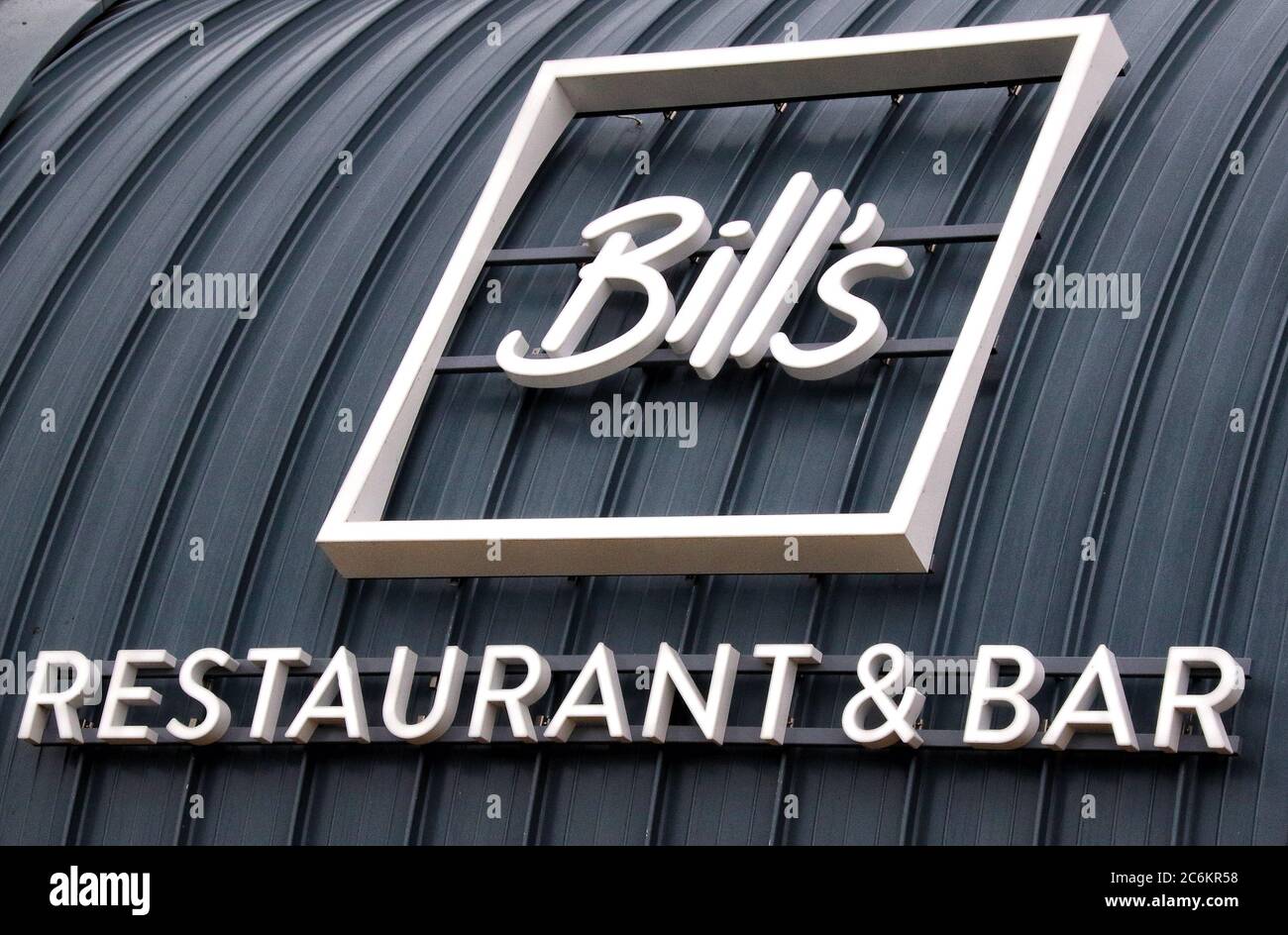Bills Restaurant and bar logo seen at one of their branches Stock Photo ...