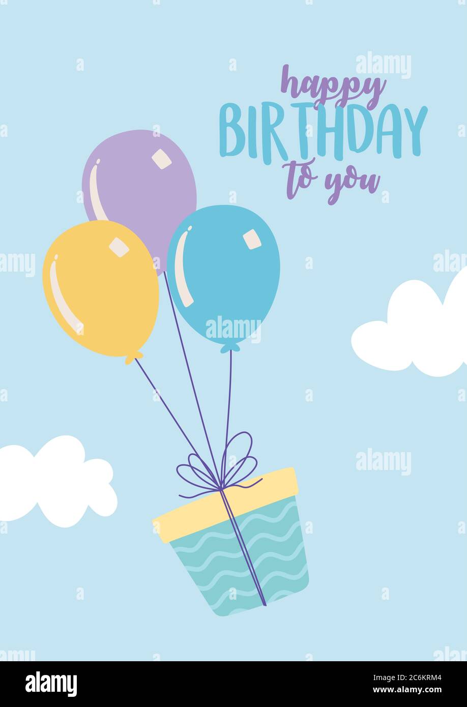 happy birthday, flying gift box with balloons decoration celebration ...