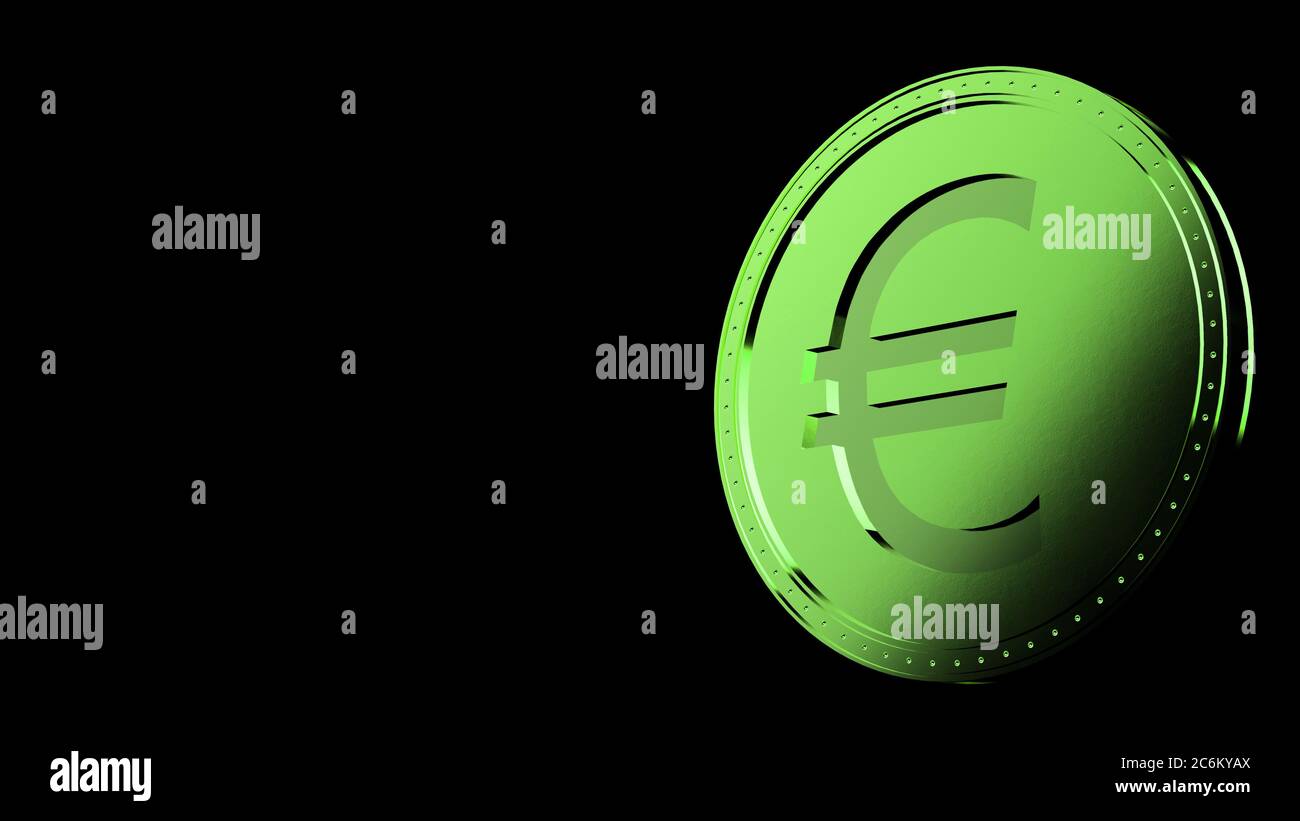 Green euro coin sign Isolated with black background. 3d render isolated ...