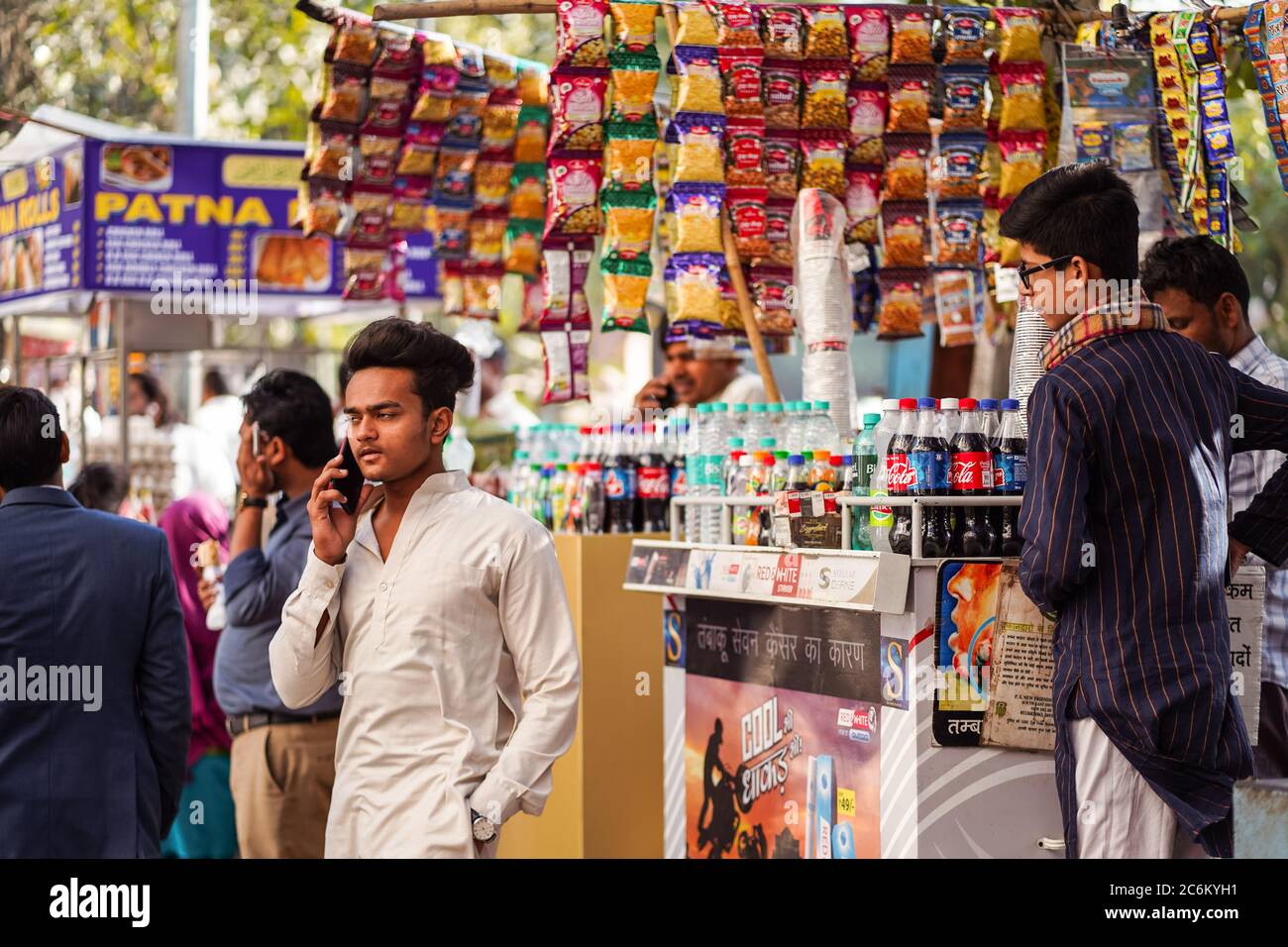 New Delhi / India - February 16, 2020: young indian man talking on the ...