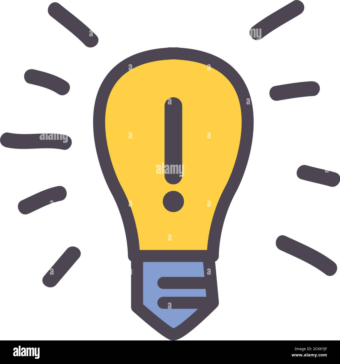 Light bulb with exclamation mark line and fill style icon design ...