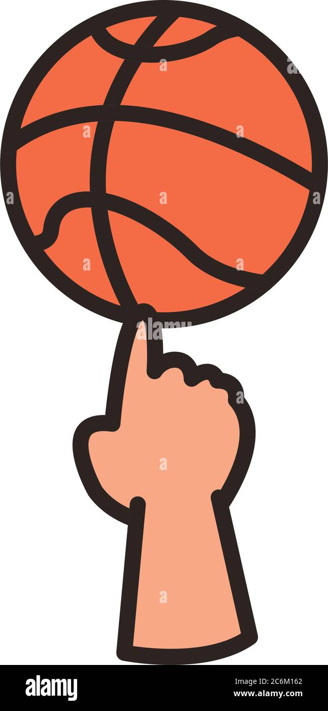 Hand with ball line and fill style icon design, Basketball sport hobby ...