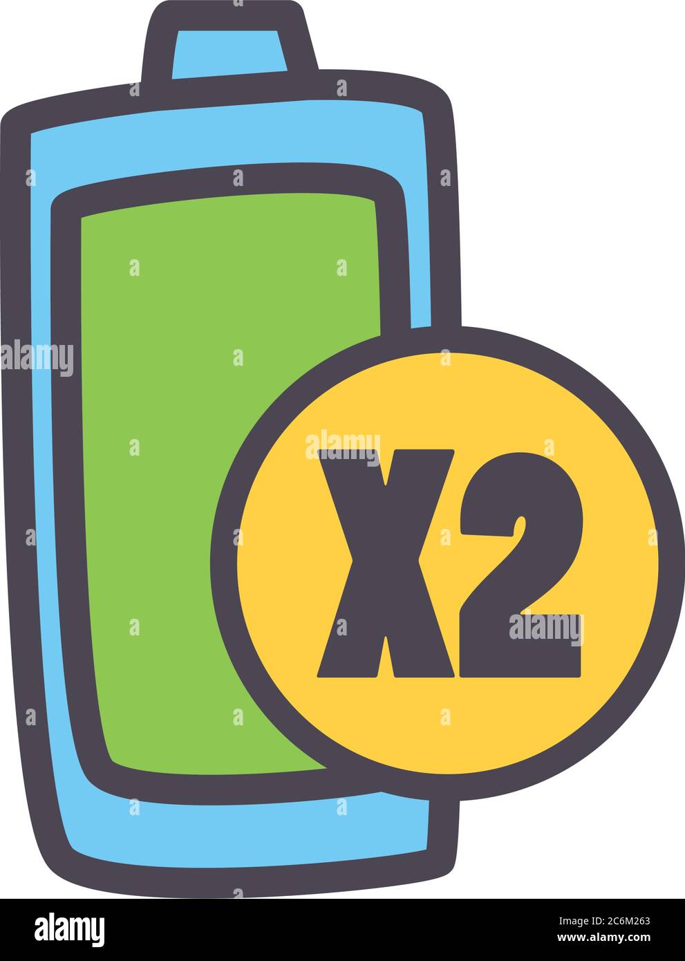 battery x2 line and fill style icon design, energy power technology and ...