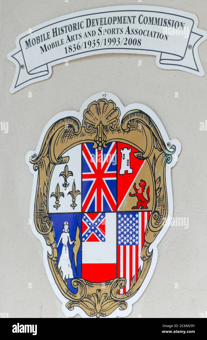 A historic marker is placed on the wall of the Mobile Arts and Sports ...