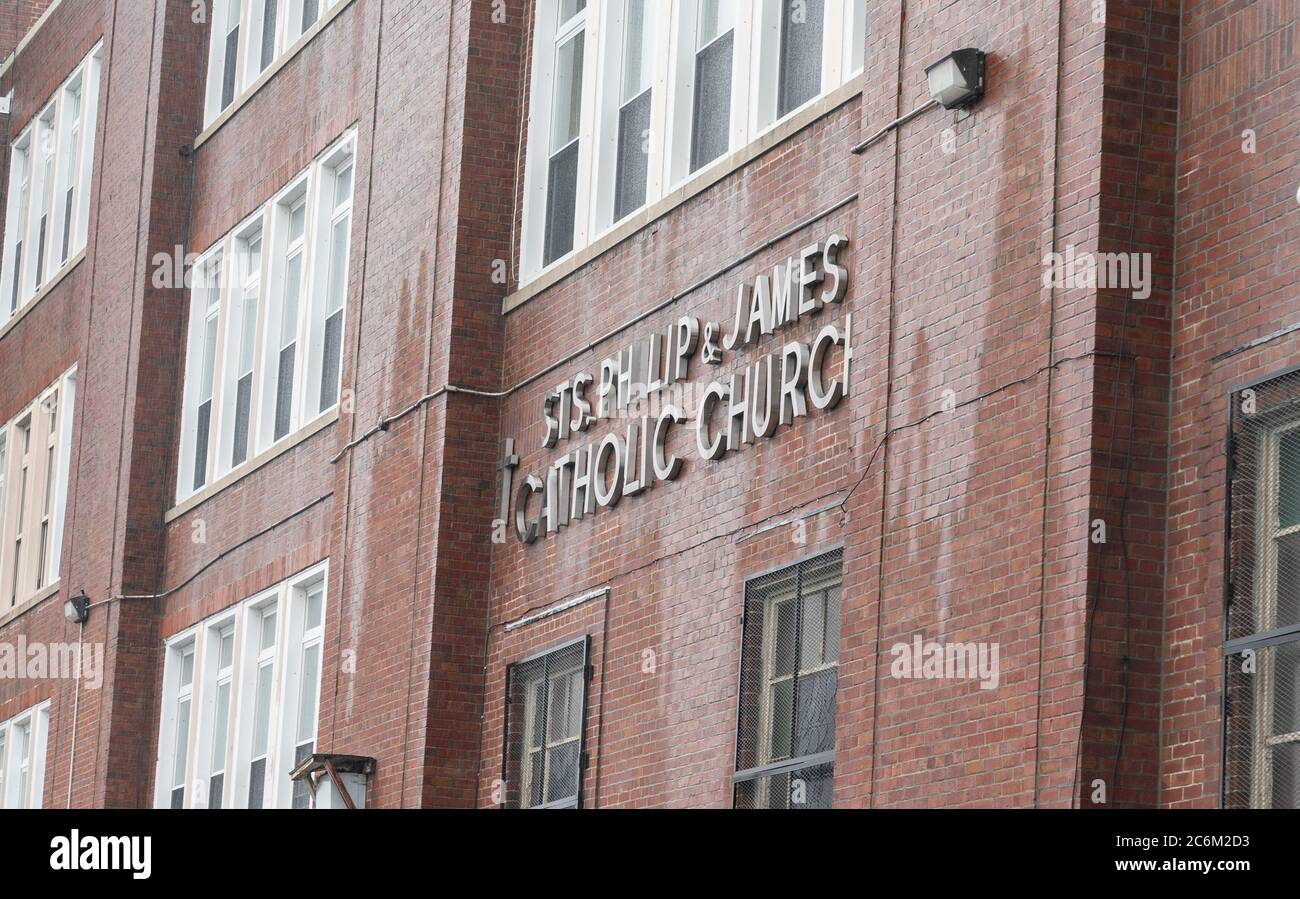 New York, NY - July 10, 2020: View of Sts. Philip & James school in the ...