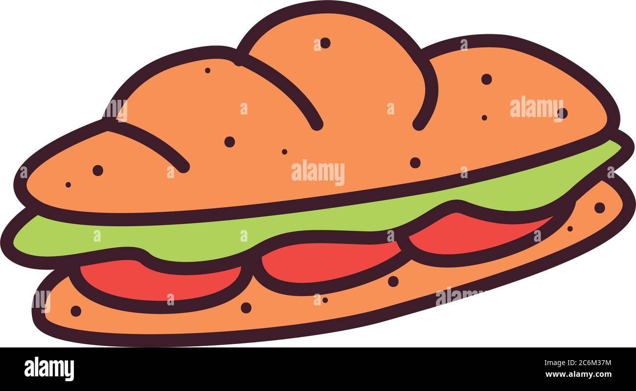 sandwich line and fill style icon design, fast food eat restaurant and ...