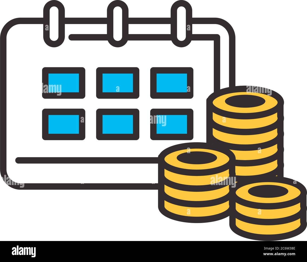 Coins and calendar line and fill style icon of money financial banking ...