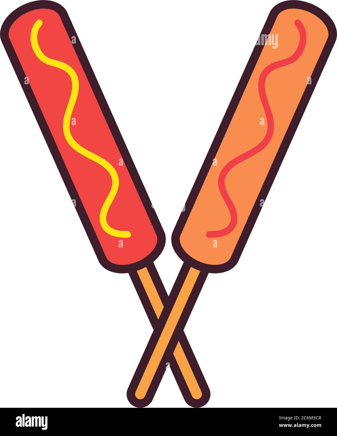 corn dogs line and fill style icon design, fast food eat restaurant and ...