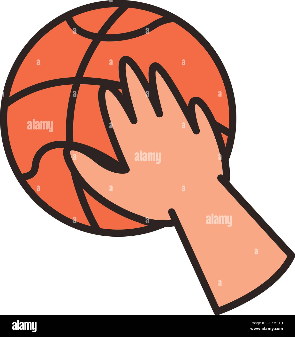 Hand with ball line and fill style icon design, Basketball sport hobby ...