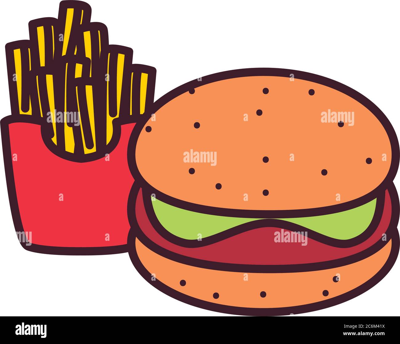 hamburger and french fries line and fill style icon design, fast food ...