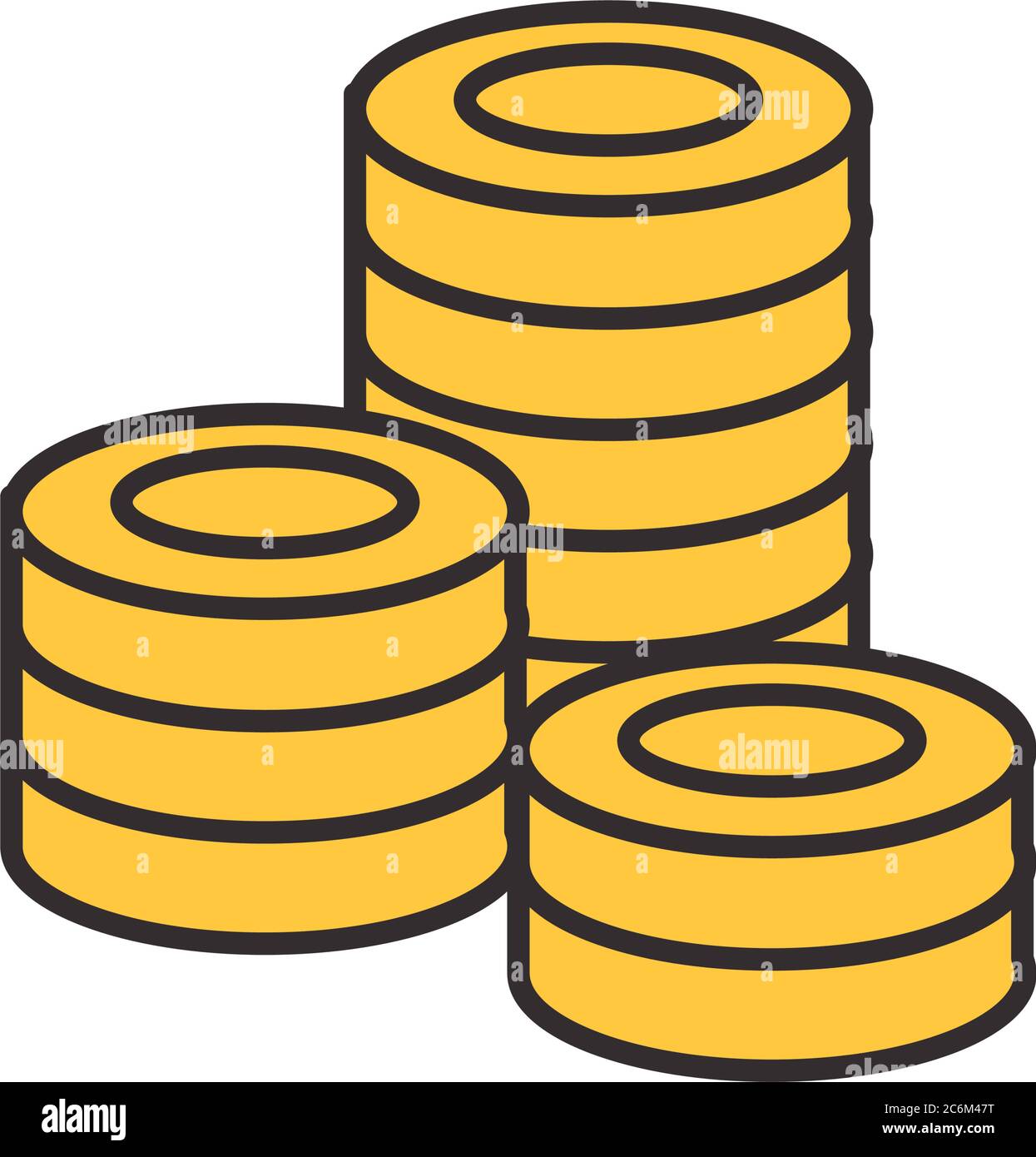 Coins towers line and fill style icon of money financial banking ...