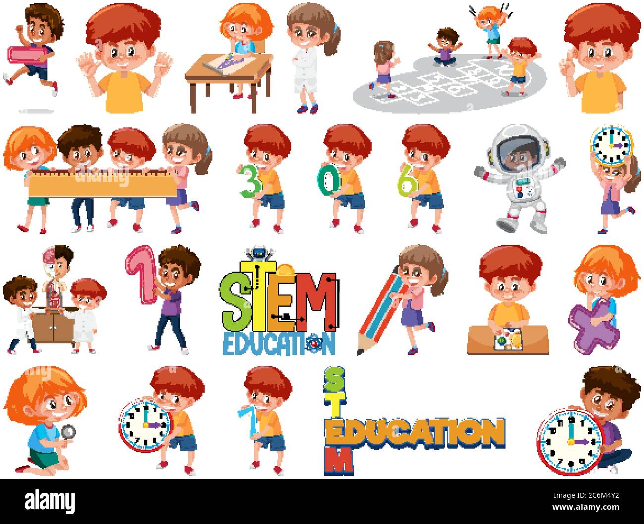 Set of children with education objects illustration Stock Vector Image ...