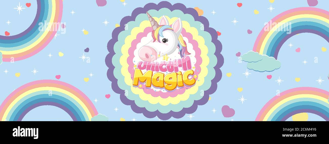 Cute unicorn banner on pastel background color illustration Stock ...