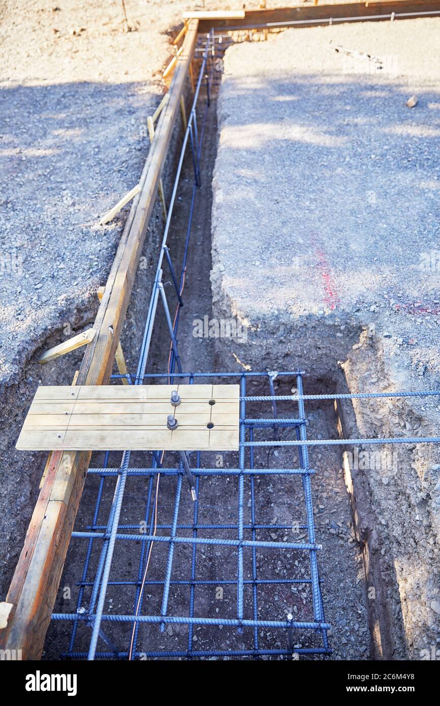 Level building site pad with three foot deep footing trench and ...