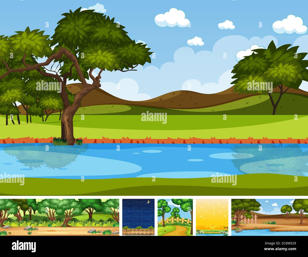 Set of different nature place scene in vertical and horizon scenes at ...