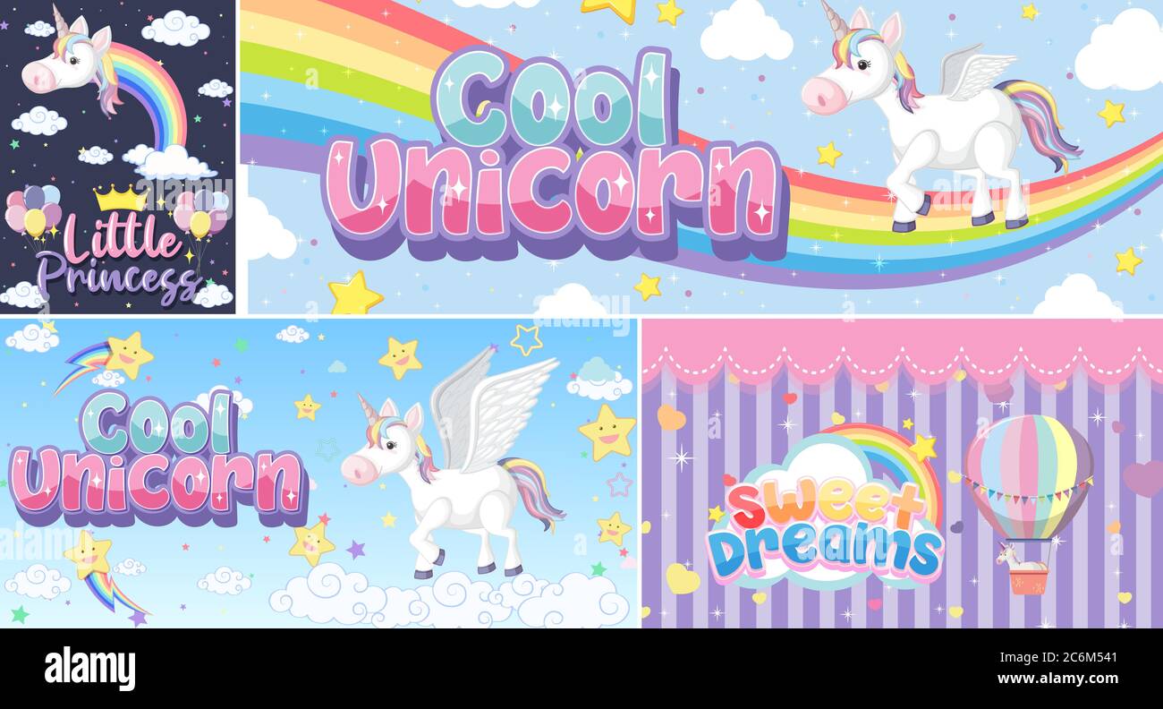 Cute unicorn banner on pastel background color illustration Stock ...