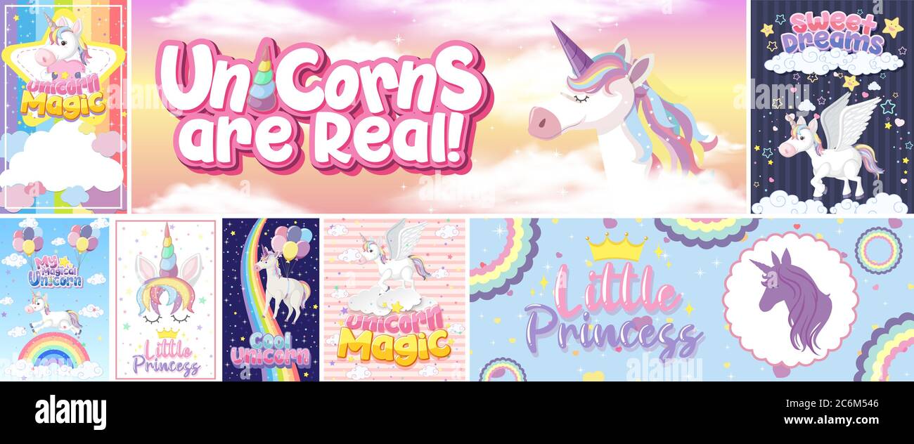 Cute unicorn banner on pastel background color illustration Stock ...