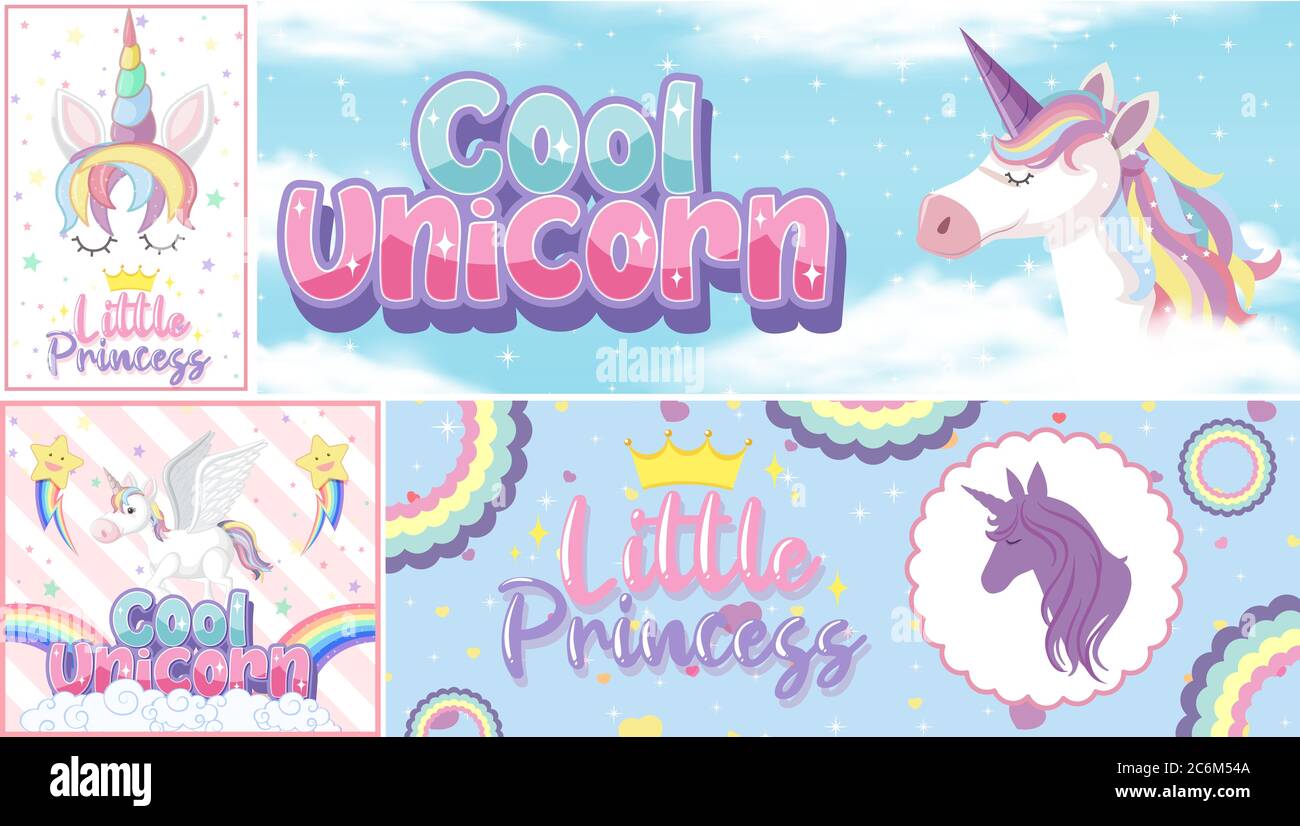 Cute unicorn banner on pastel background color illustration Stock ...