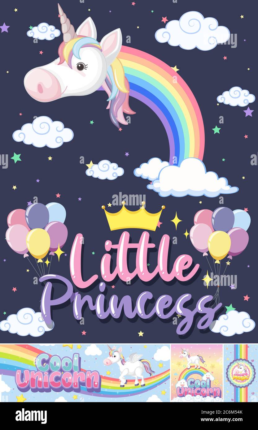 Cute unicorn banner on pastel background color illustration Stock ...