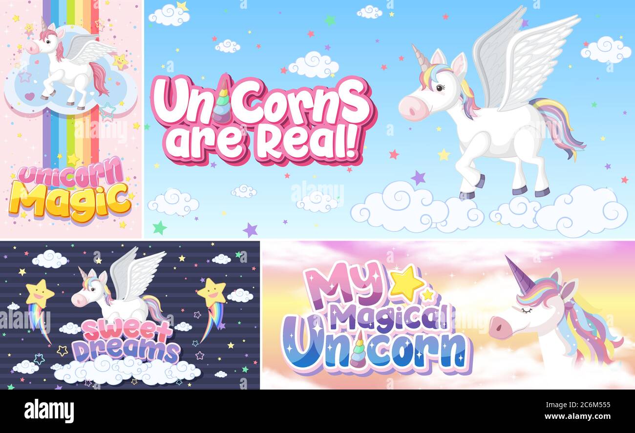Cute unicorn banner on pastel background color illustration Stock ...
