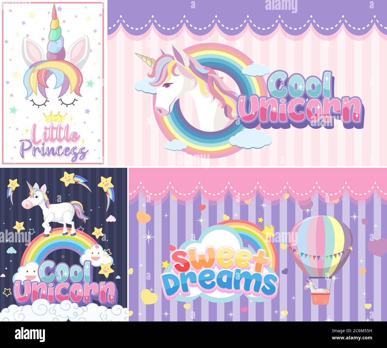 Cute unicorn banner on pastel background color illustration Stock ...