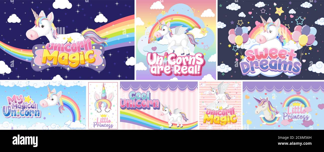 Cute unicorn banner on pastel background color illustration Stock ...