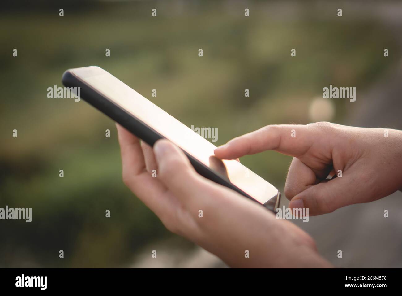 Woman hand use smartphone to do work business, social network ...