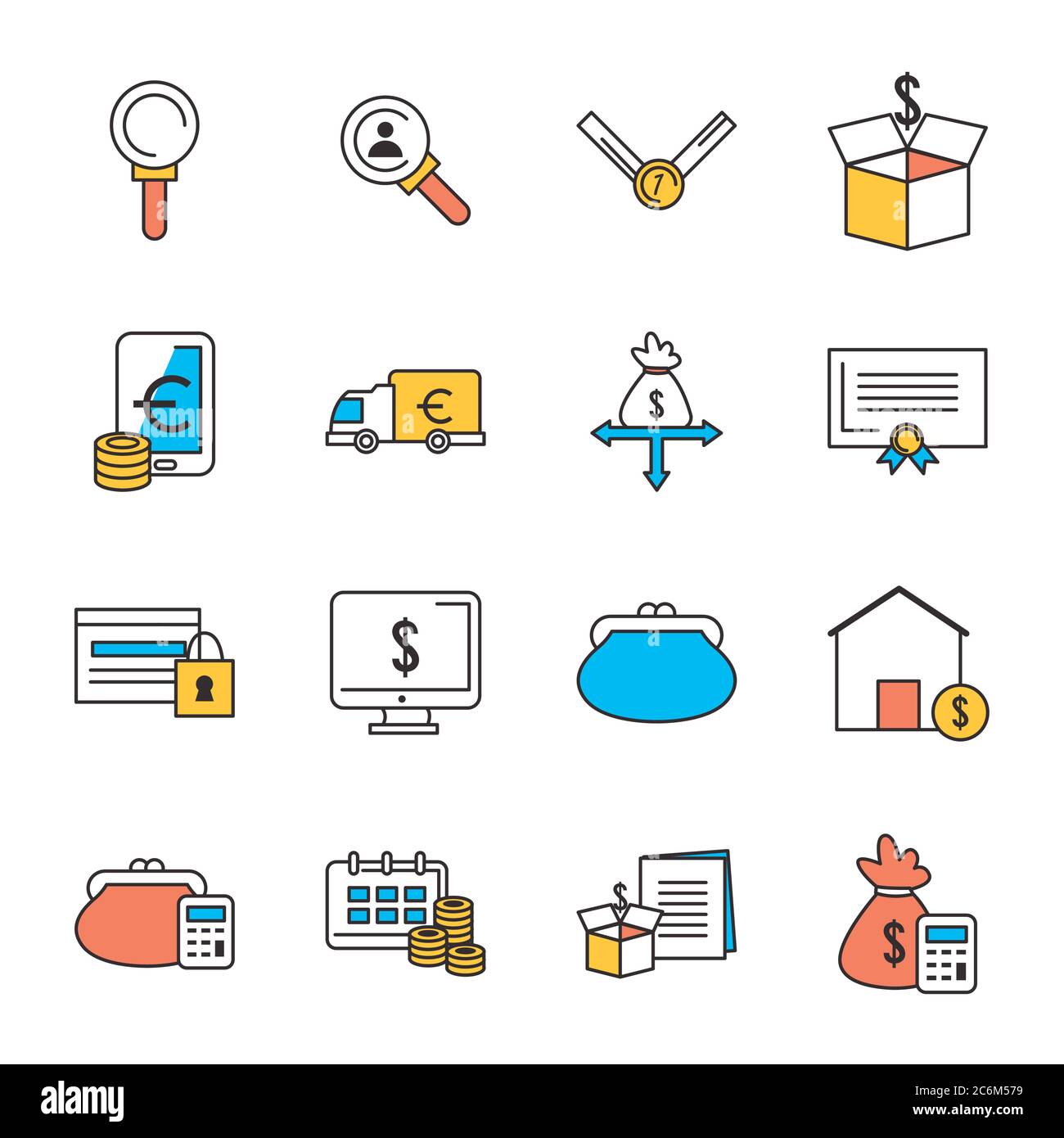 line and fill icon set of money business financial banking commerce and ...