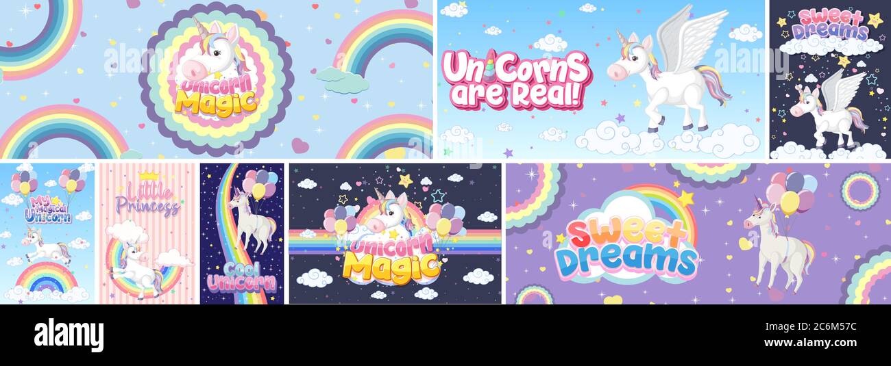 Cute unicorn banner on pastel background color illustration Stock ...