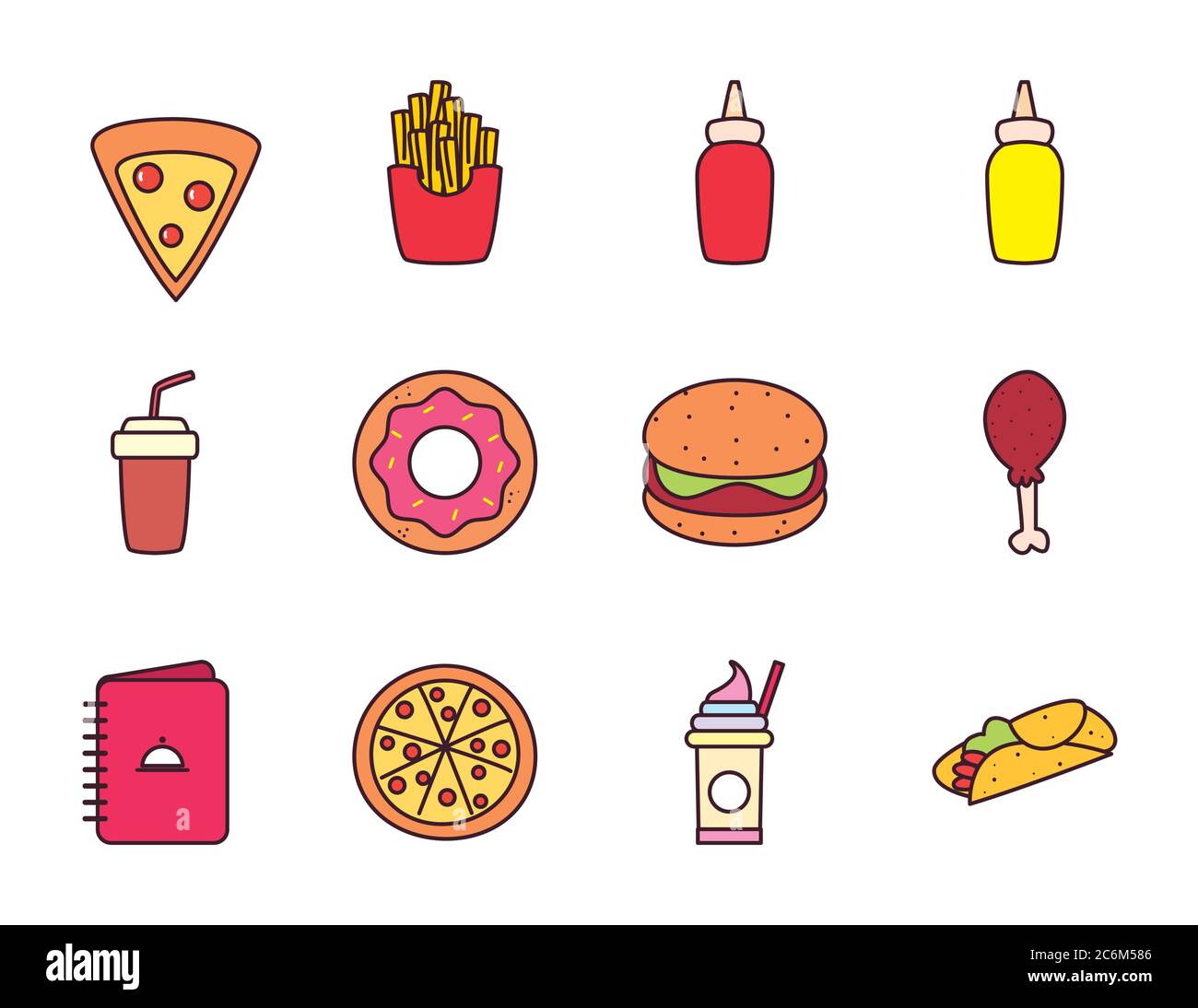 line and fill style icon set design, fast food eat restaurant and menu ...