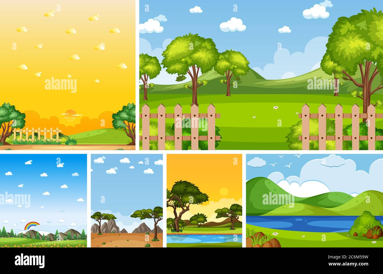 Set of different nature place scene in vertical and horizon scenes at ...