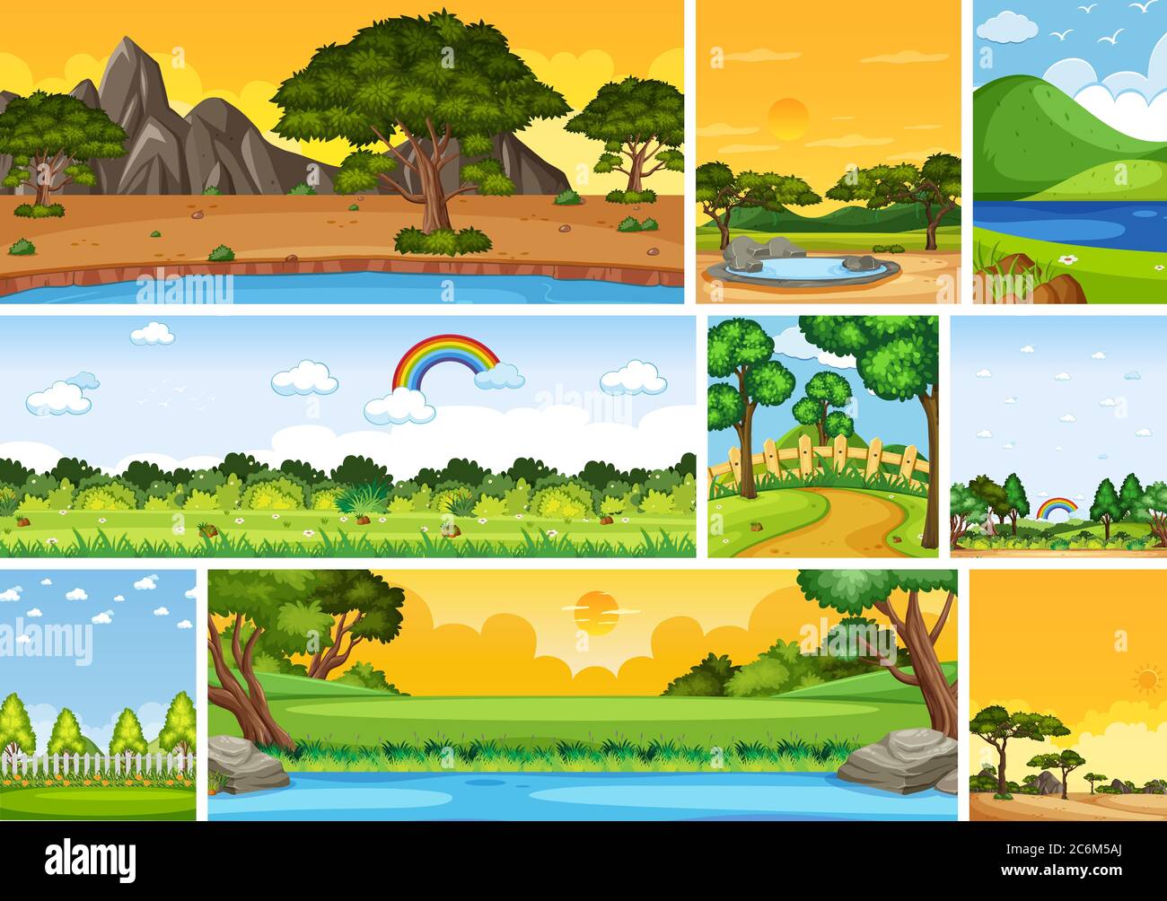 Set of different nature place scene in vertical and horizon scenes at ...