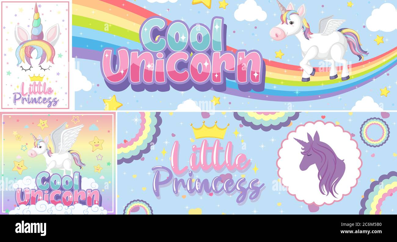 Cute unicorn banner on pastel background color illustration Stock ...