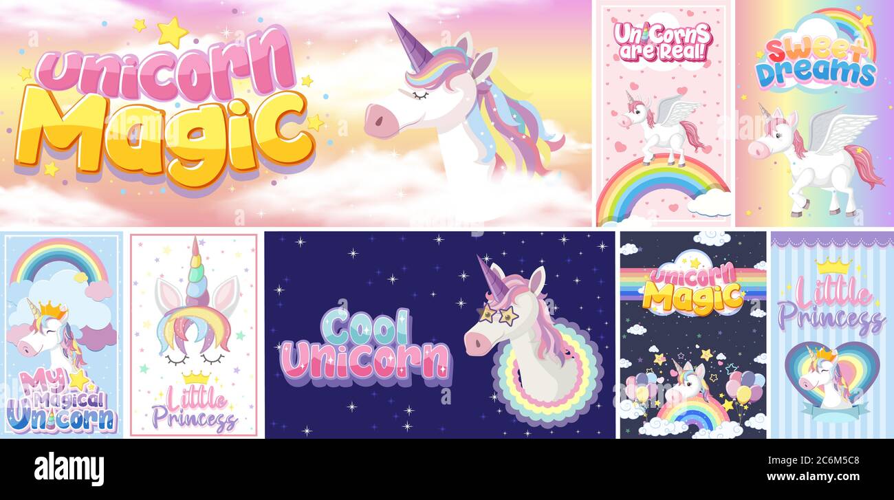 Cute unicorn banner on pastel background color illustration Stock ...