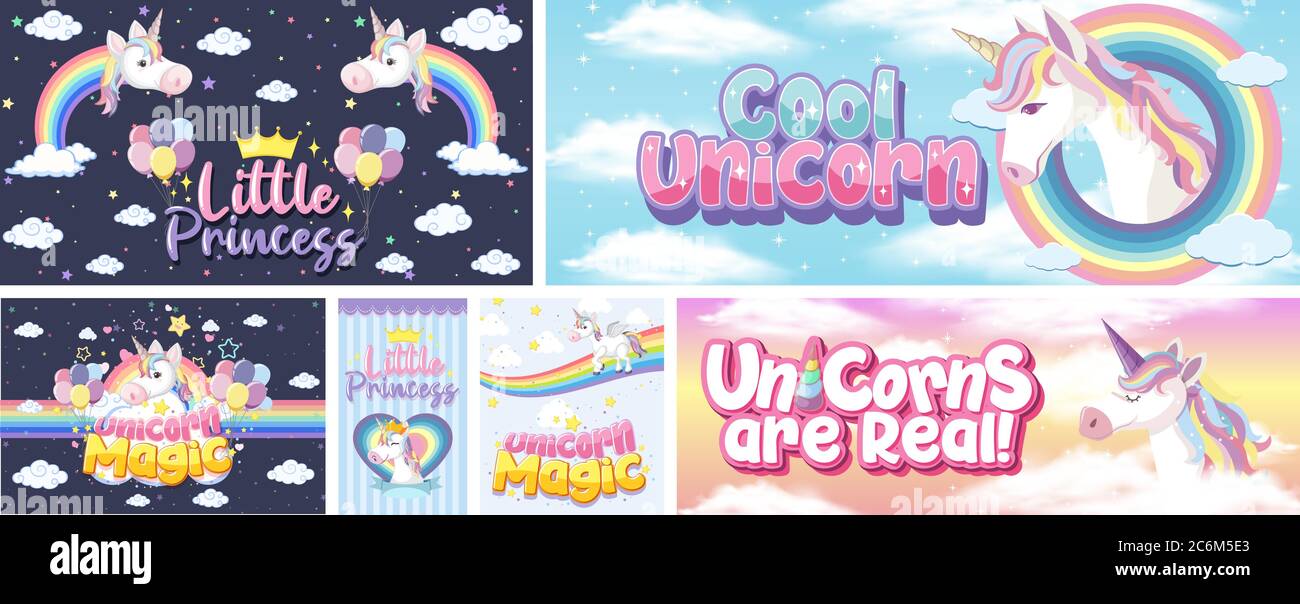 Cute unicorn banner on pastel background color illustration Stock ...