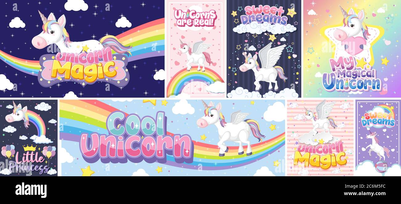 Cute unicorn banner on pastel background color illustration Stock ...