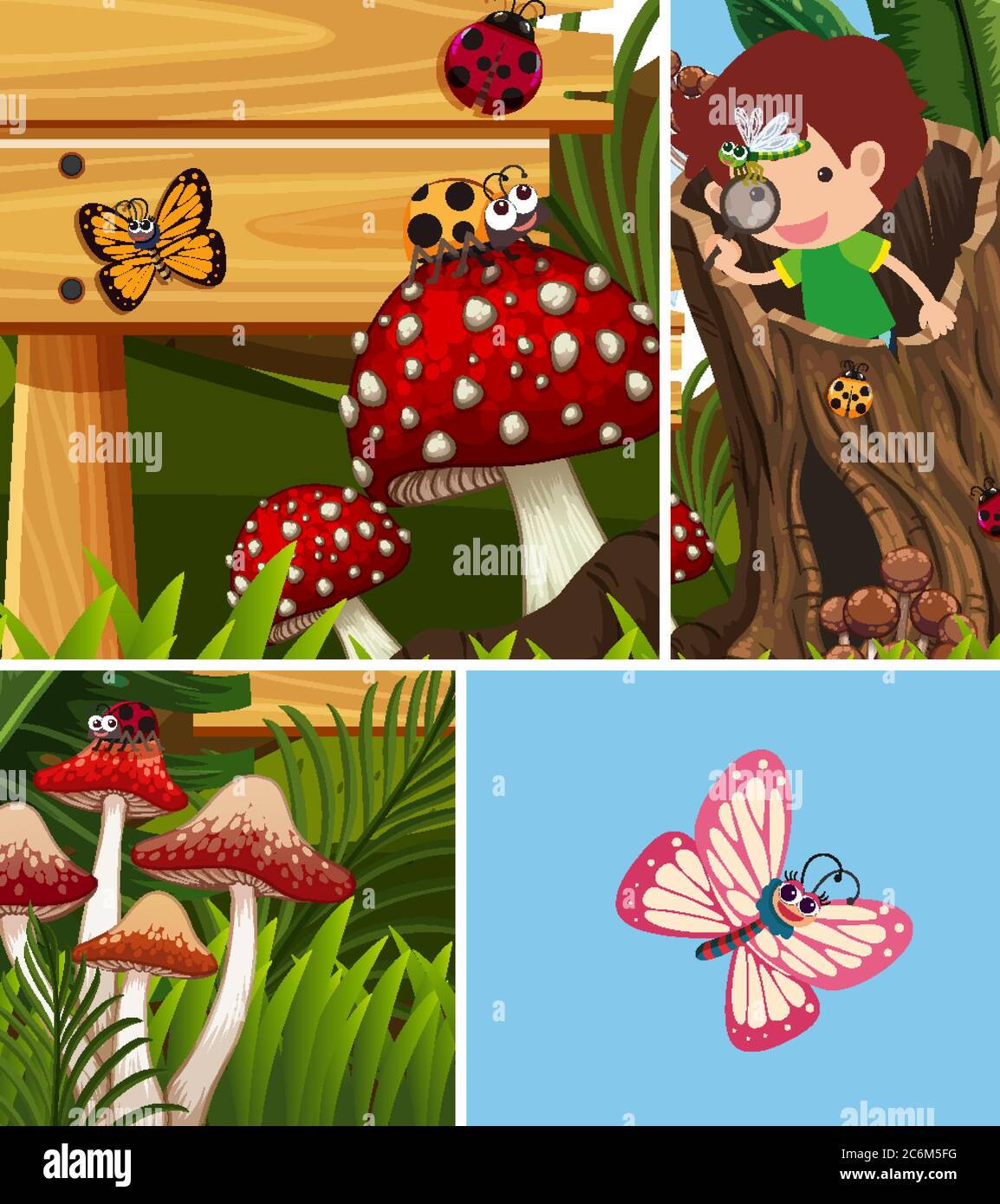 Boy exploring nature with magnifying glass illustration Stock Vector ...